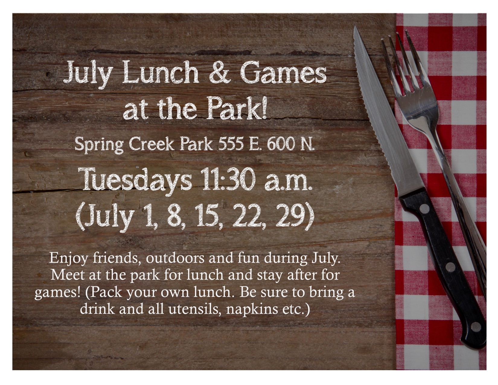july potluck picnics at the park – Springville Senior Center